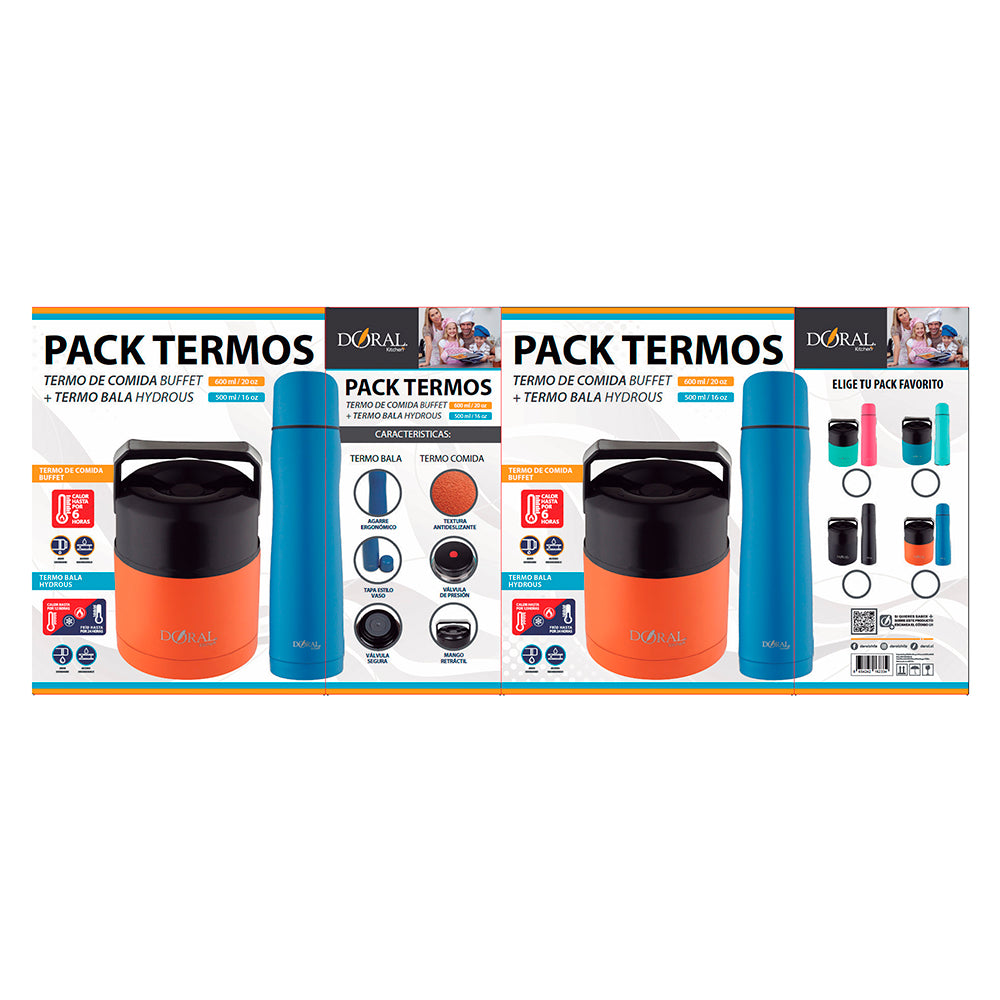 Pack Termos Comida 600 ml Buffet + Termo Bala 500 ml Hydrous — Doral ...